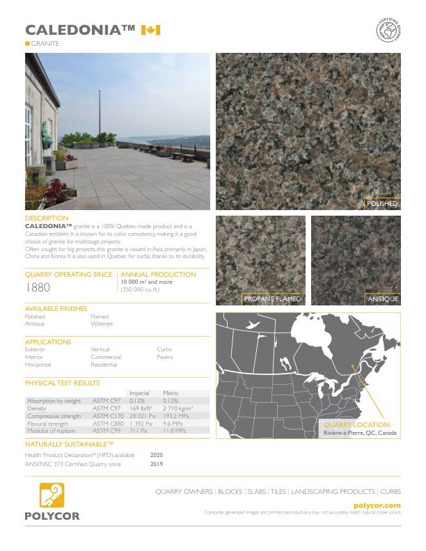 CALEDONIA™ Granite Product Spec Sheet - Polycor Inc.
